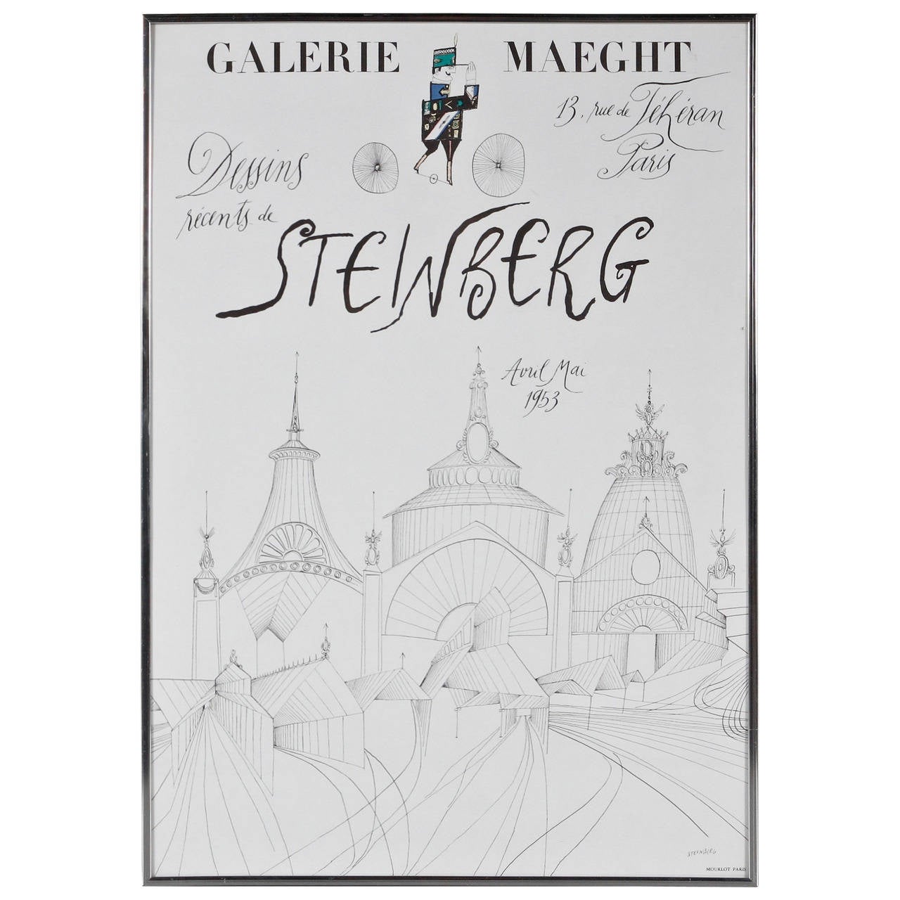 Silkscreen Poster From Steinberg Exhibition At Galerie Maeght 1953 For