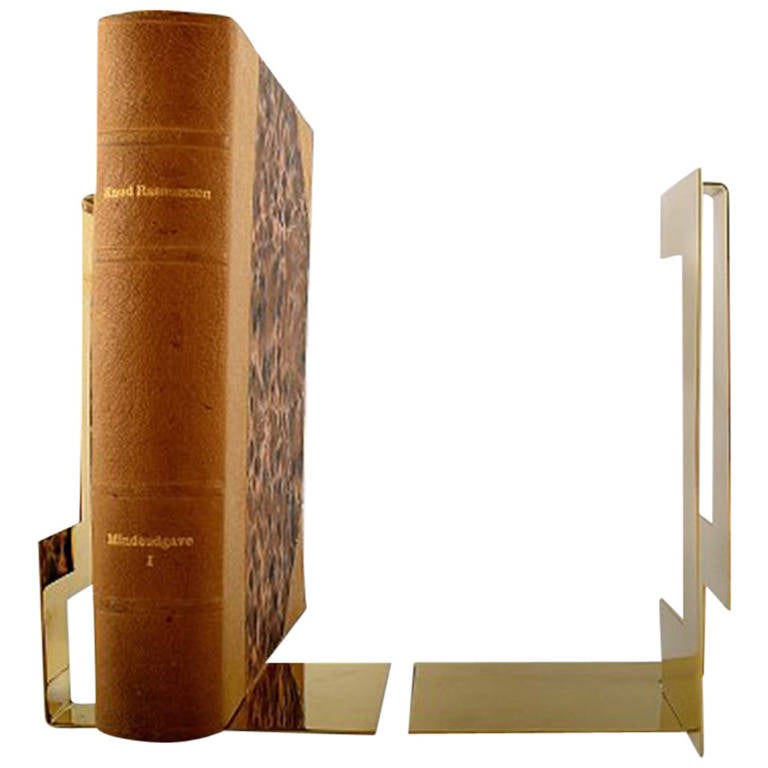 Pair of Polished Brass Bookends Designed by Folkform for Skultuna at ...