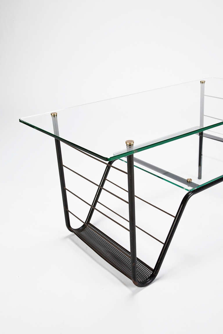 French Crystal Glass Magazine Table by Pierre Guariche at 1stDibs