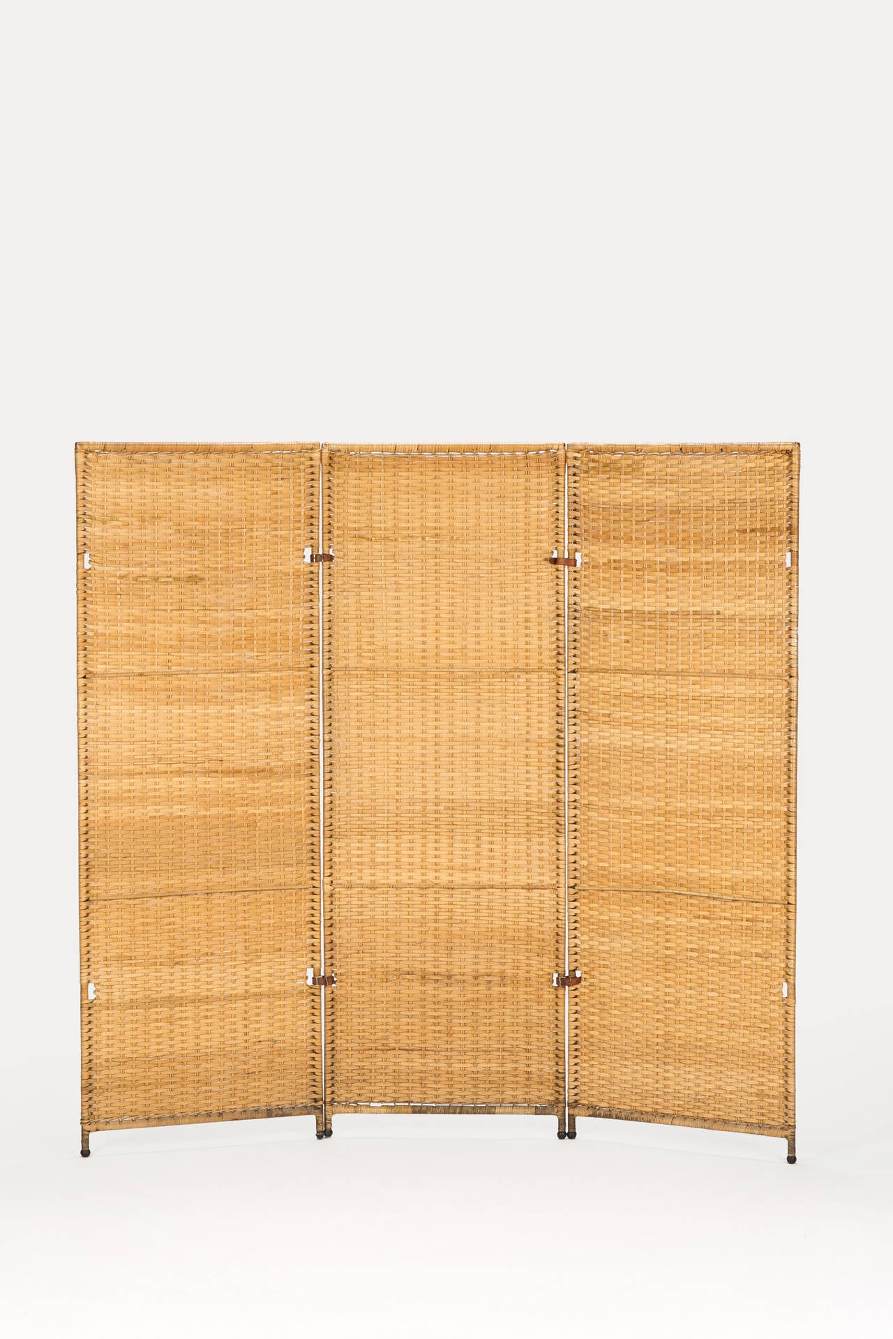 French Woven Raffia and Leather Straps Room Divider Screen 1940s at 1stDibs