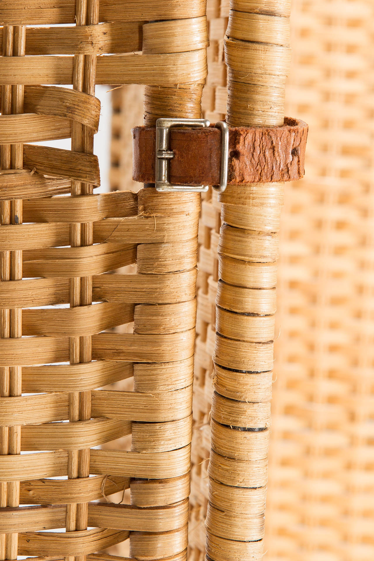 French Woven Raffia and Leather Straps Room Divider Screen 1940s at 1stDibs