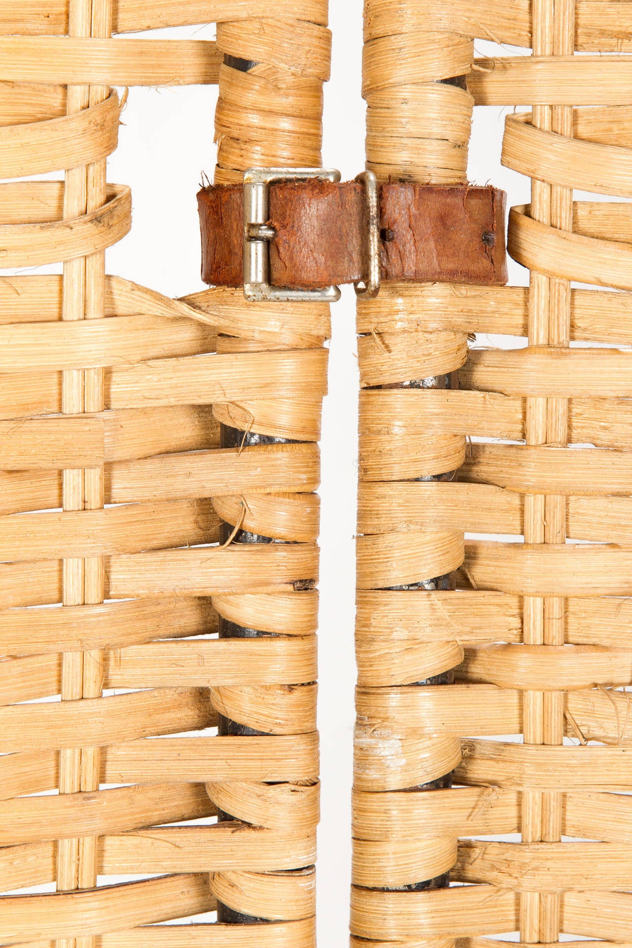 French Woven Raffia and Leather Straps Room Divider Screen 1940s at 1stDibs
