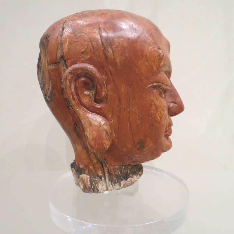Fine Chinese Wood Head Sculpture of a Luohan at 1stDibs