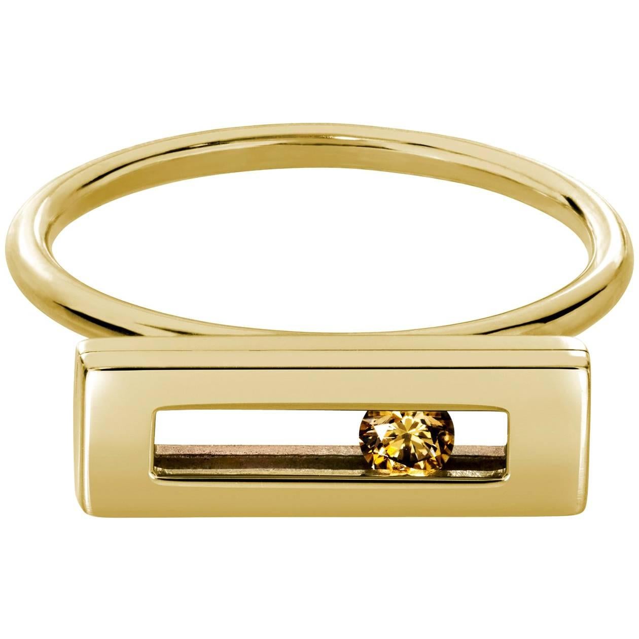 Luke Rose Yellow Gold Champagne Diamond Ring For Sale at 1stDibs