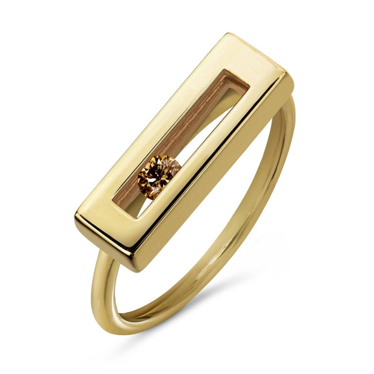 Luke Rose Yellow Gold Champagne Diamond Ring For Sale at 1stDibs