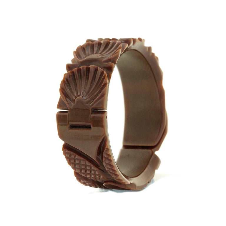 Vintage Hand-Carved Milk Chocolate Colored Bakelite Bangle For Sale at ...