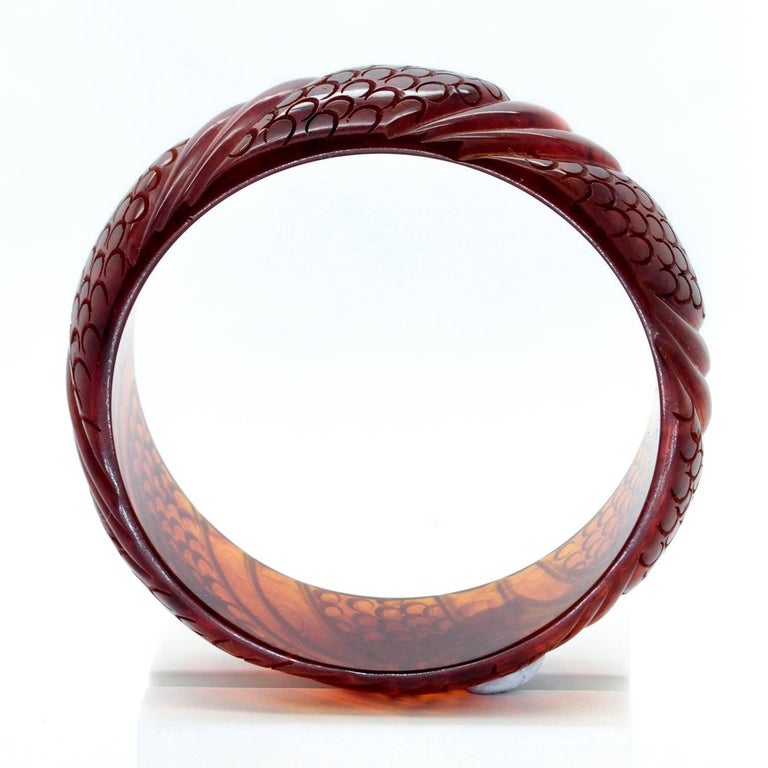 Antique Art Deco Root Beer Scalloped and Carved Bakelite Bangle For ...