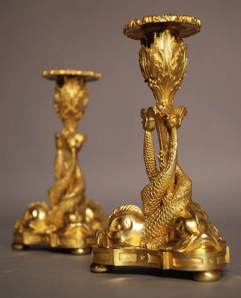 Early 19th Century Fine Pair of Ormolu Candlesticks with Entwined ...