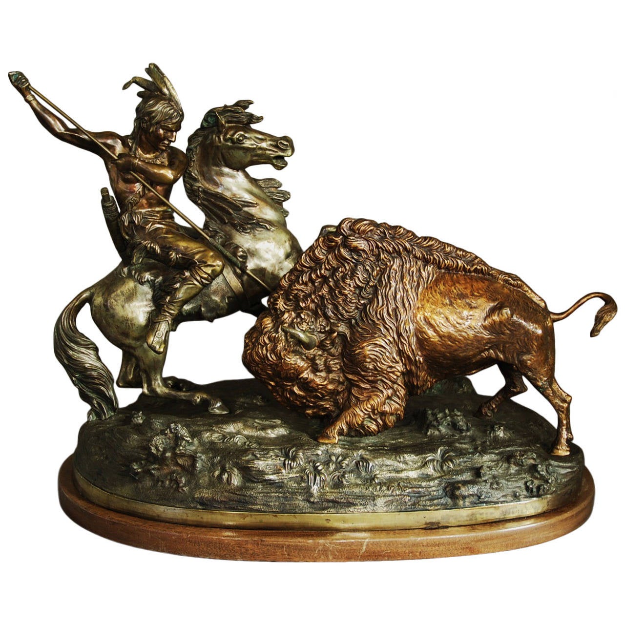 Kim McCall, American Artist, Large Buffalo/Bison in Bronze, Wooden Base ...