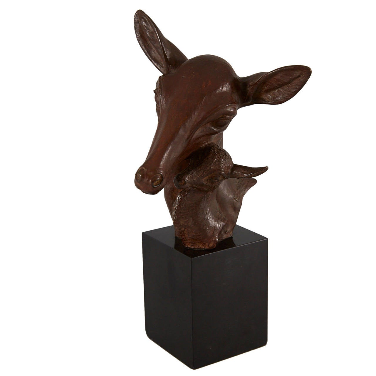 Bronze Sculpture by Irenee Rochard "Deer with Fawn" For Sale at 1stDibs