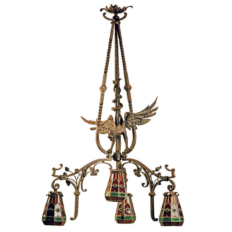 Maroello and Guaita, Chandelier with a Fantastic Dragon For Sale at 1stDibs