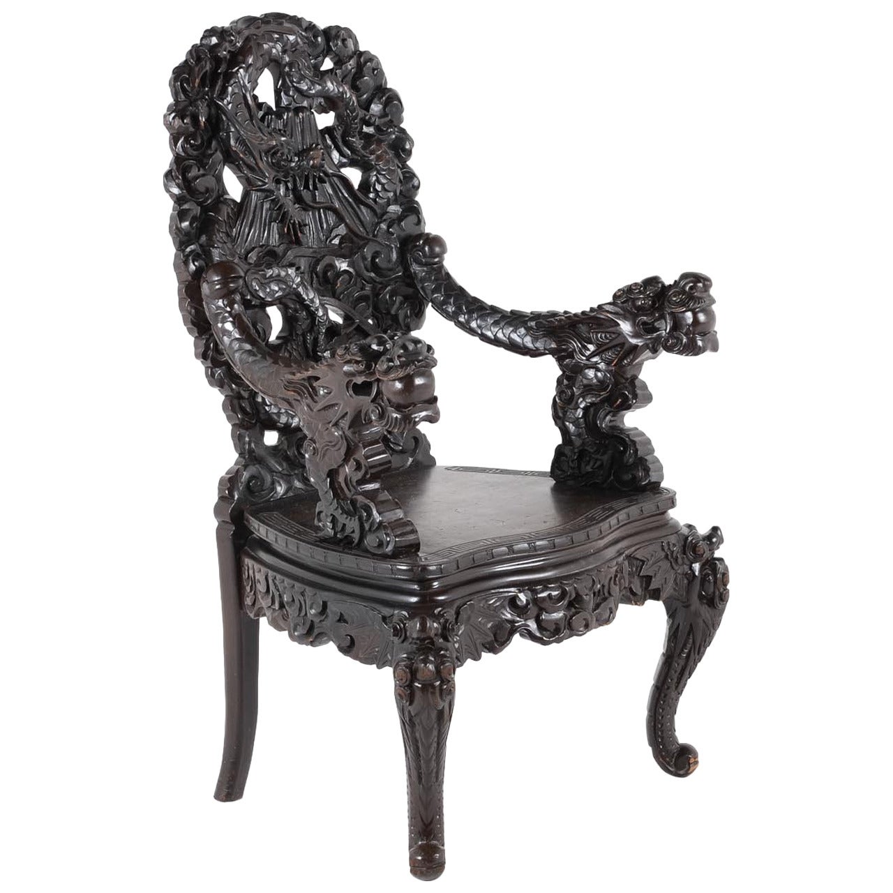 Carved Chinese Dragon Armchair For Sale at 1stDibs