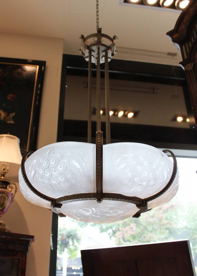 Art Deco Bowl Fixture by Muller Frères, Signed For Sale at 1stDibs