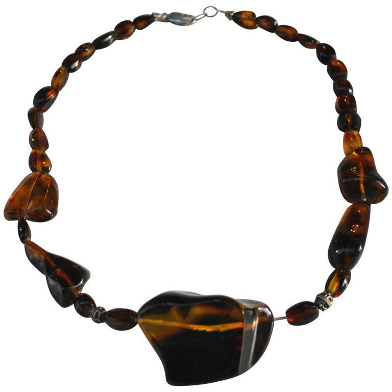 Rare High-Quality Mexican Green-Red Natural Amber Necklace For Sale at ...