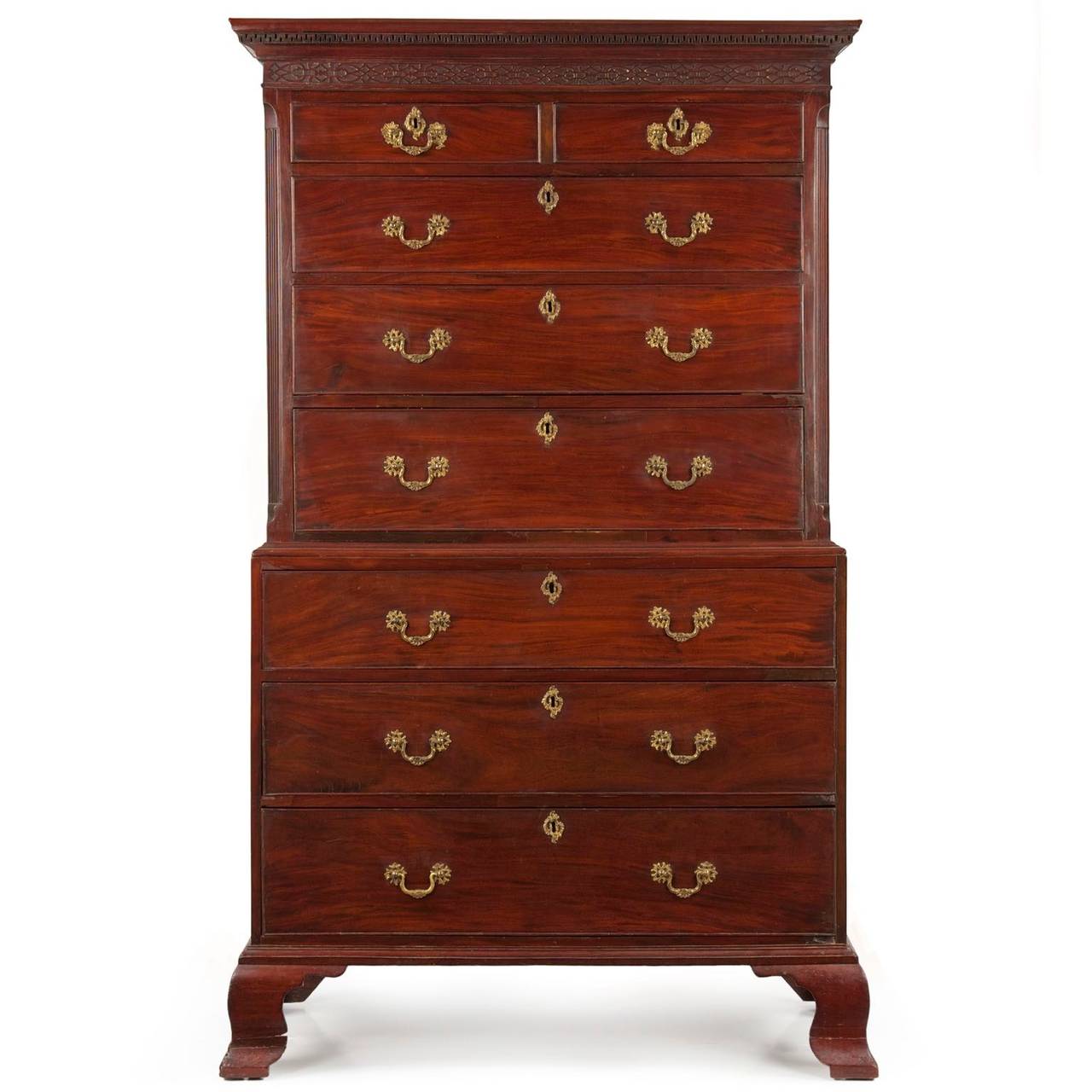 English Chippendale Mahogany Antique Chest on Chest of Drawers, circa ...
