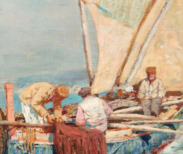 Fausto Giusto (Italian, 1867-1941), "Fishermen at Sea", Antique ...