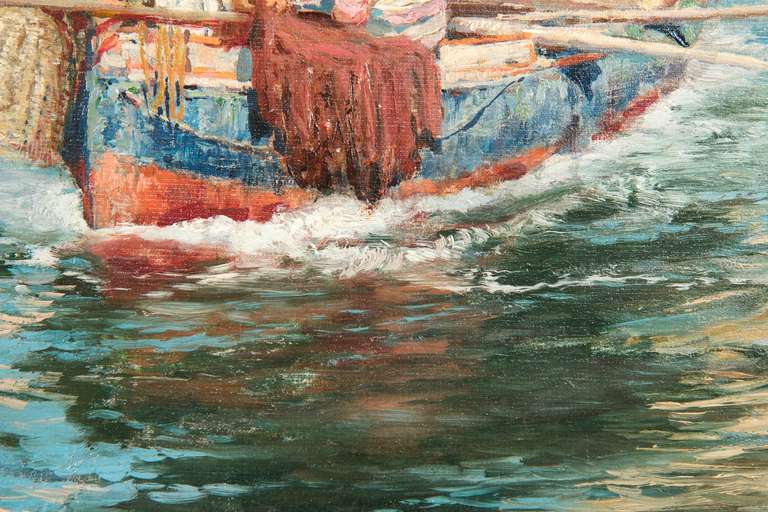 Fausto Giusto (Italian, 1867-1941), "Fishermen at Sea", Antique ...