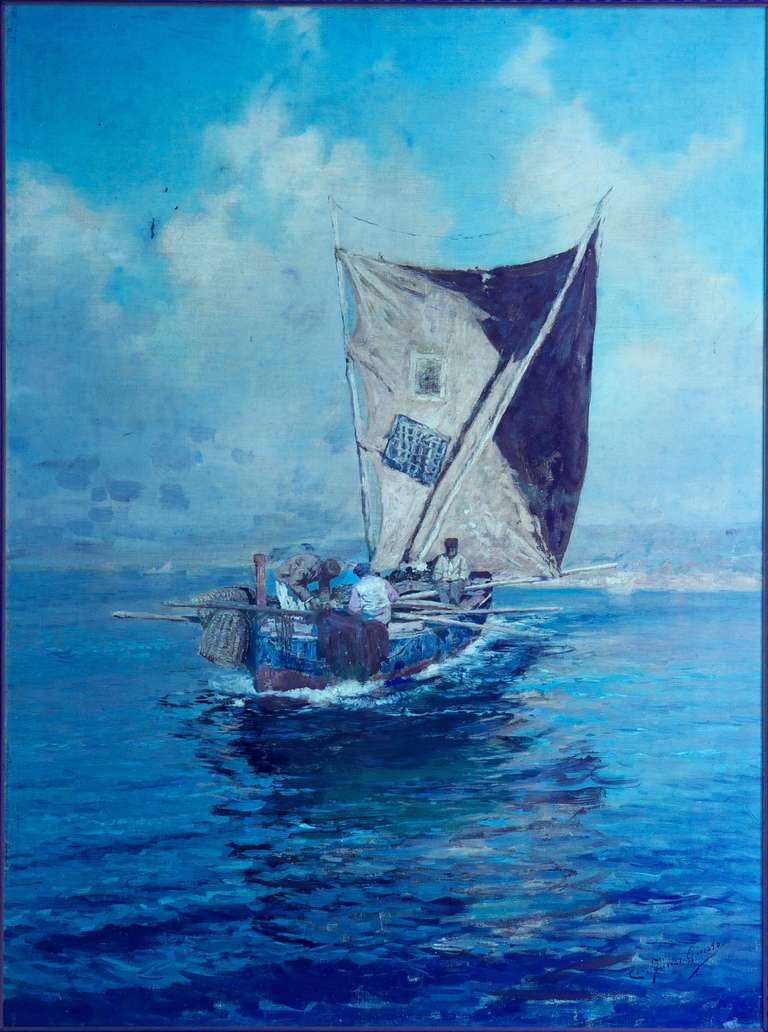 Fausto Giusto (Italian, 1867-1941), "Fishermen at Sea", Antique ...