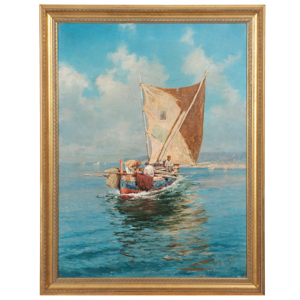 Fausto Giusto (Italian, 1867-1941), "Fishermen at Sea", Antique ...