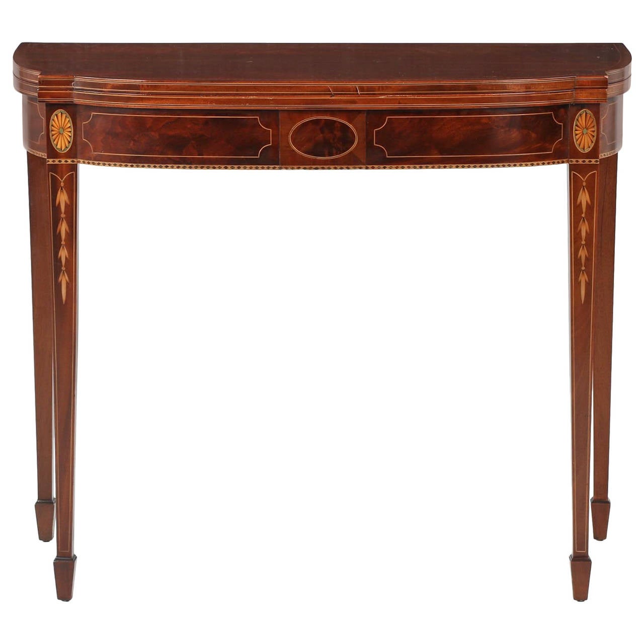 American Federal Style Inlaid Mahogany Antique Card Table, Potthast ...