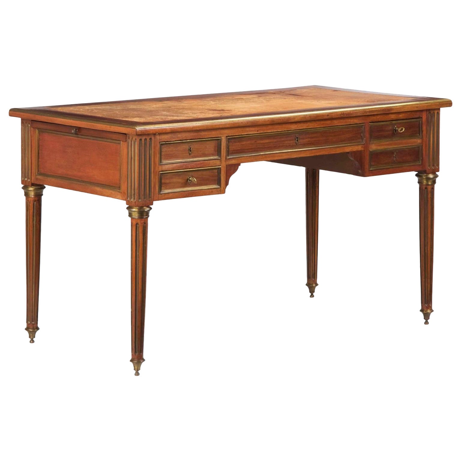 French Louis XVI Faded Mahogany Leather Top Antique Writing Desk, 19th ...