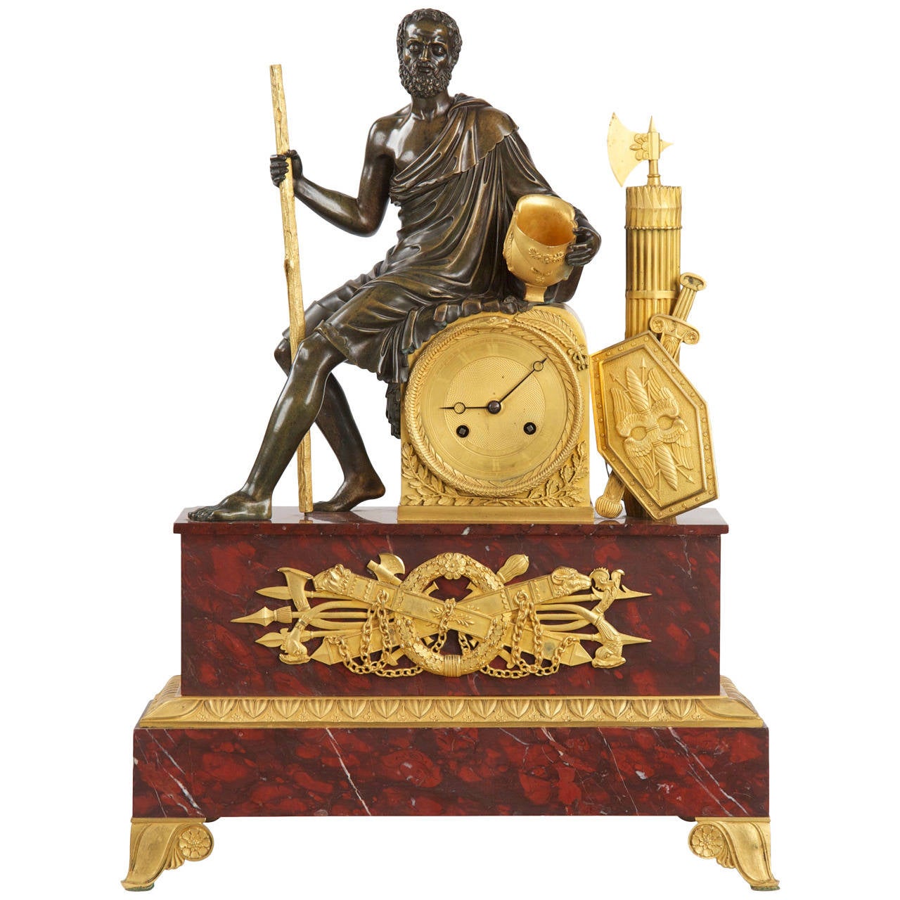 French Empire Ormolu and Patinated Bronze Soldier Antique Mantel Clock ...