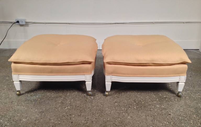 Pair of Upholstered Ottomans on Casters For Sale at 1stDibs