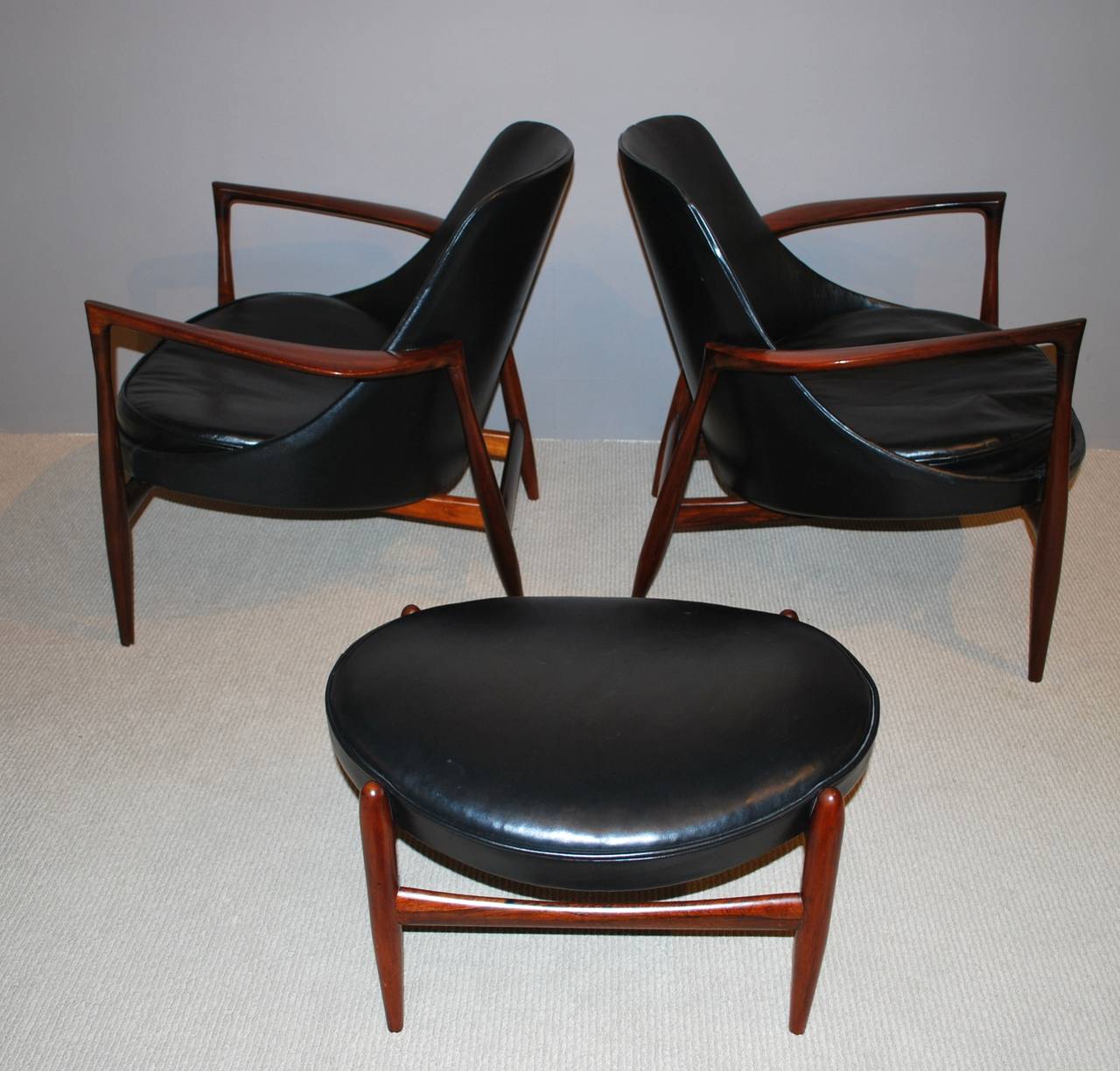 Pair of "Elizabeth" Chairs and Stool in Rosewood by Ib Kofod Larsen at ...