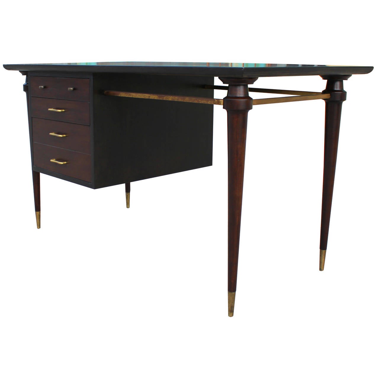 Two-Tone Finished Brass Handle Desk at 1stDibs