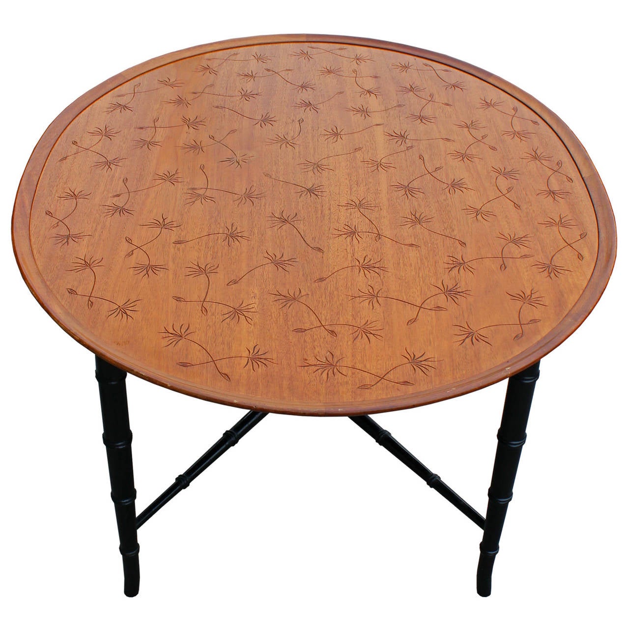 Kittinger Incised Coffee Table with Faux Bamboo Legs at 1stDibs