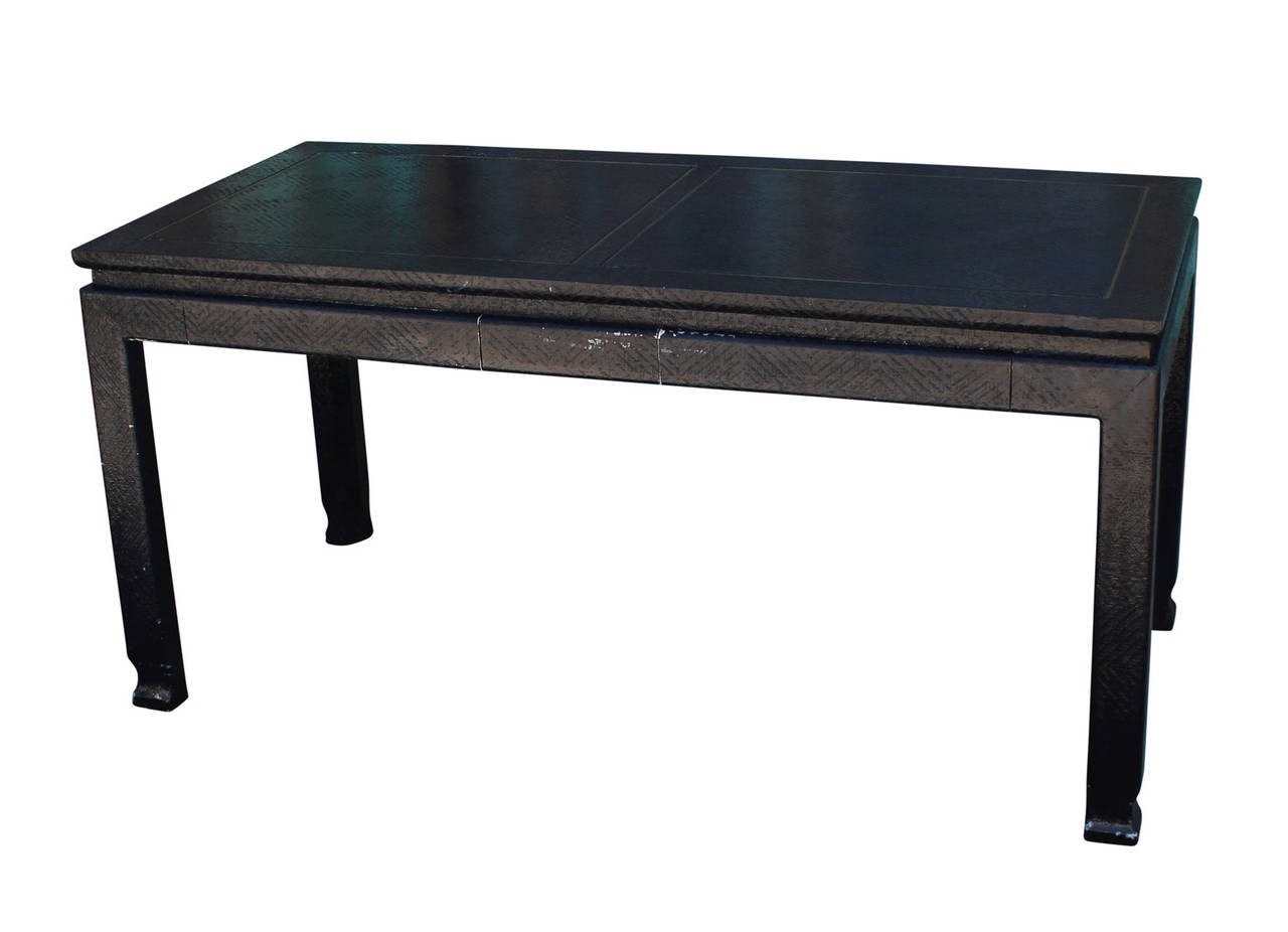 Navy Raffia Covered Karl Springer Style Desk at 1stDibs