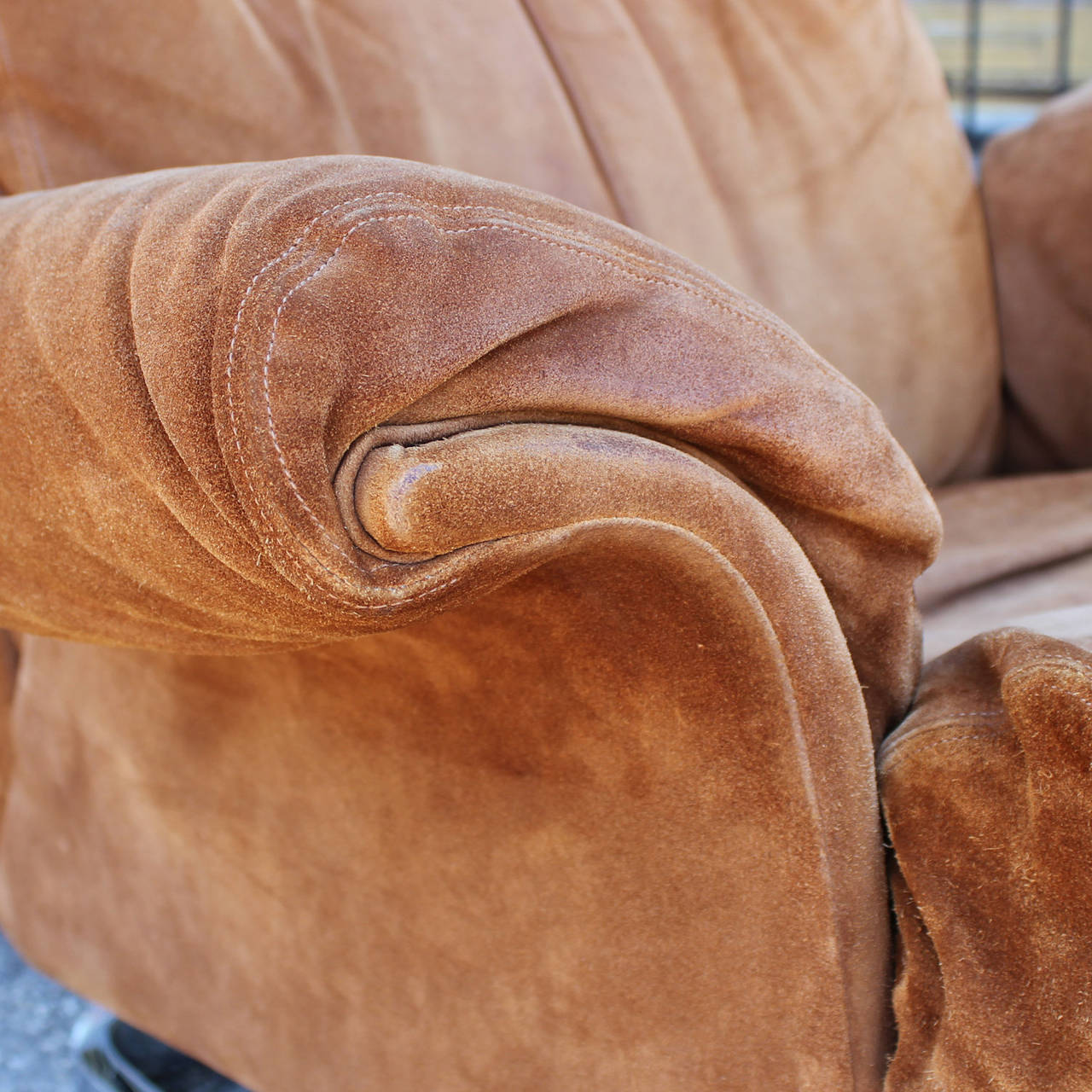Suede and Heavy Chrome Lounge Chair and Ottoman Milo Baughman Style at ...