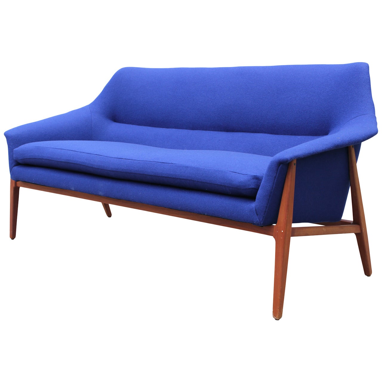 Bold Blue Teak Swedish Settee at 1stDibs