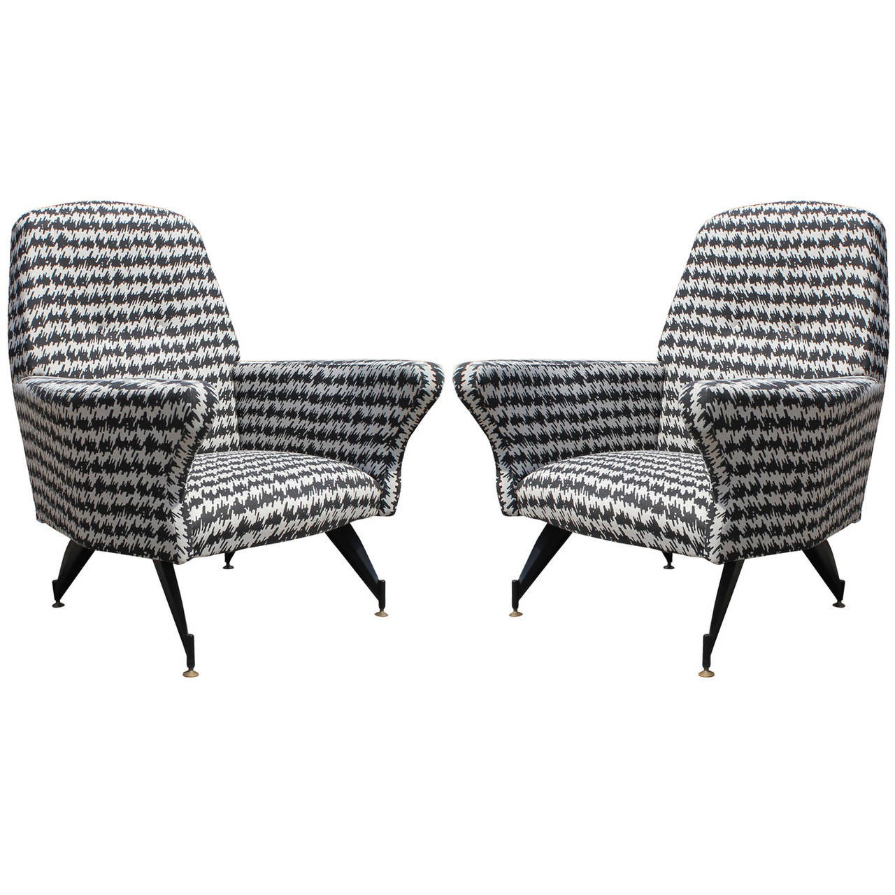 Modern Pair of Small-Scale Italian Lounge Chairs in Houndstooth at 1stDibs