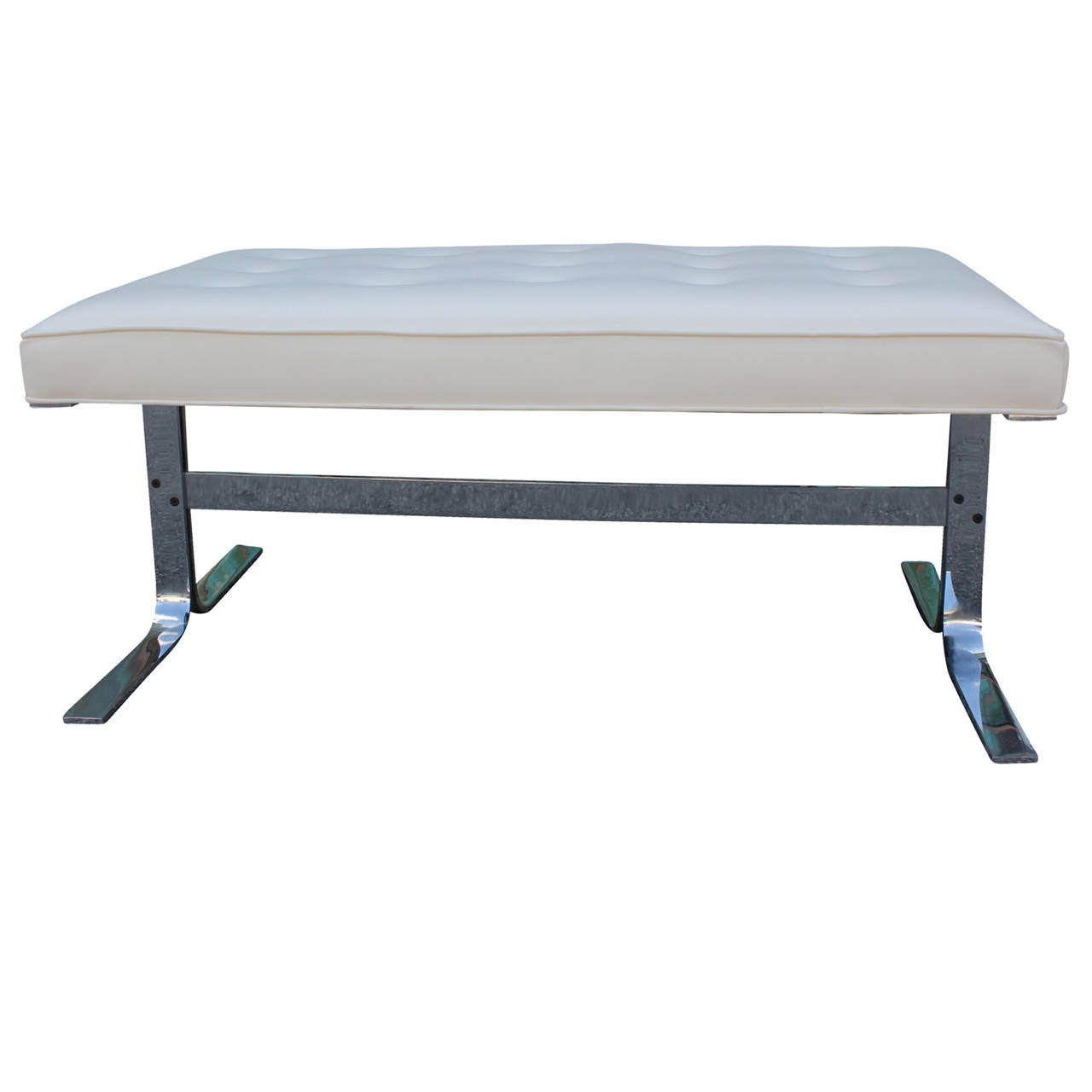 Sleek Chrome and White Spinneybeck Leather Bench at 1stDibs