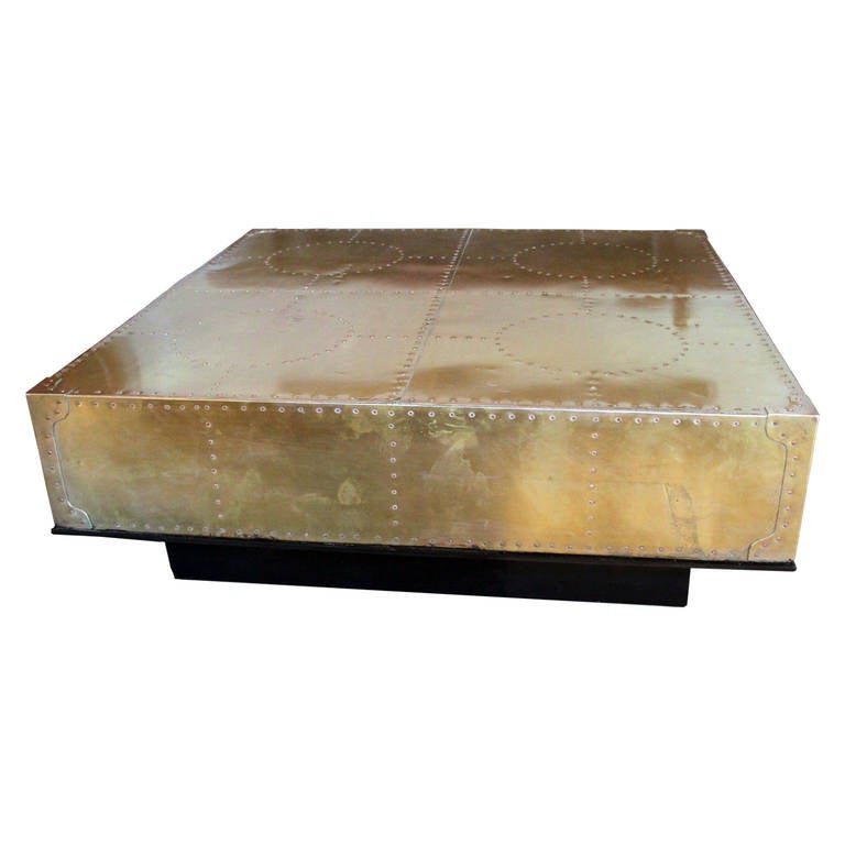 Square Brass Patchwork Table with Copper Nail Heads at 1stDibs