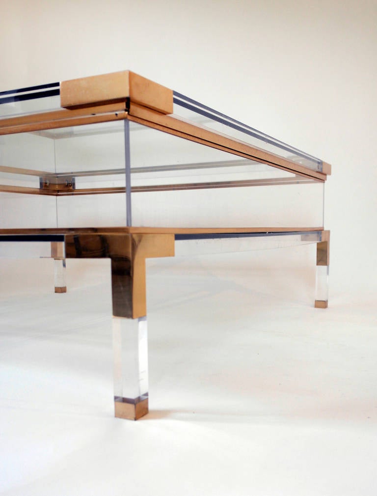 Mid-Century Lucite and Brass Sliding Box Coffee Table at 1stDibs