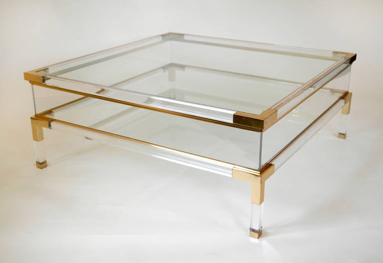 Mid-Century Lucite and Brass Sliding Box Coffee Table at 1stDibs