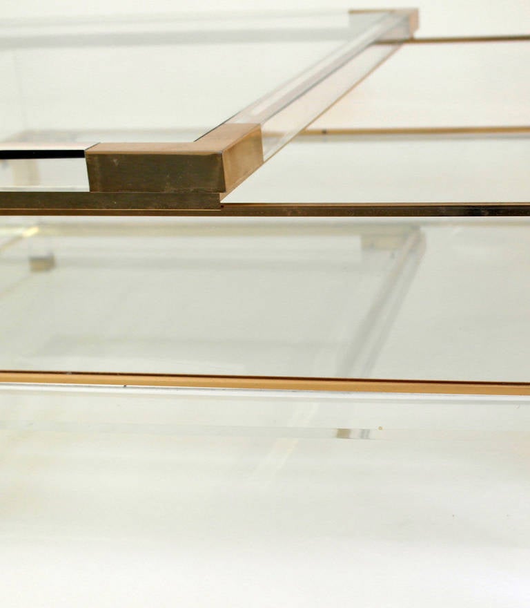 Mid-Century Lucite and Brass Sliding Box Coffee Table at 1stDibs
