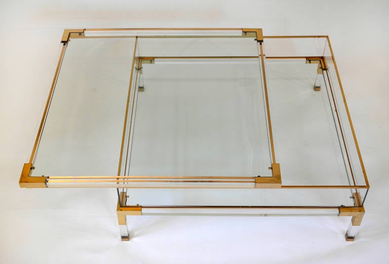 Mid-Century Lucite and Brass Sliding Box Coffee Table at 1stDibs