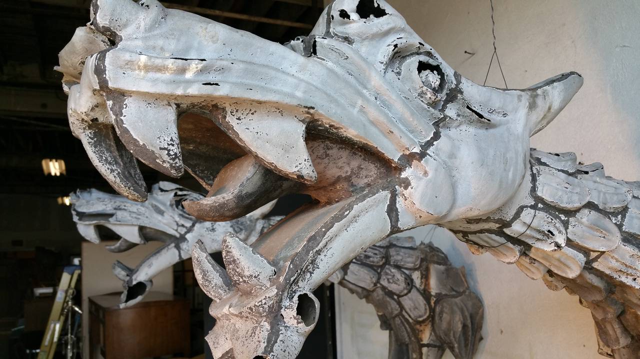 Monumental Pair of Zinc Architectural Dragons or Griffins, 19th Century ...