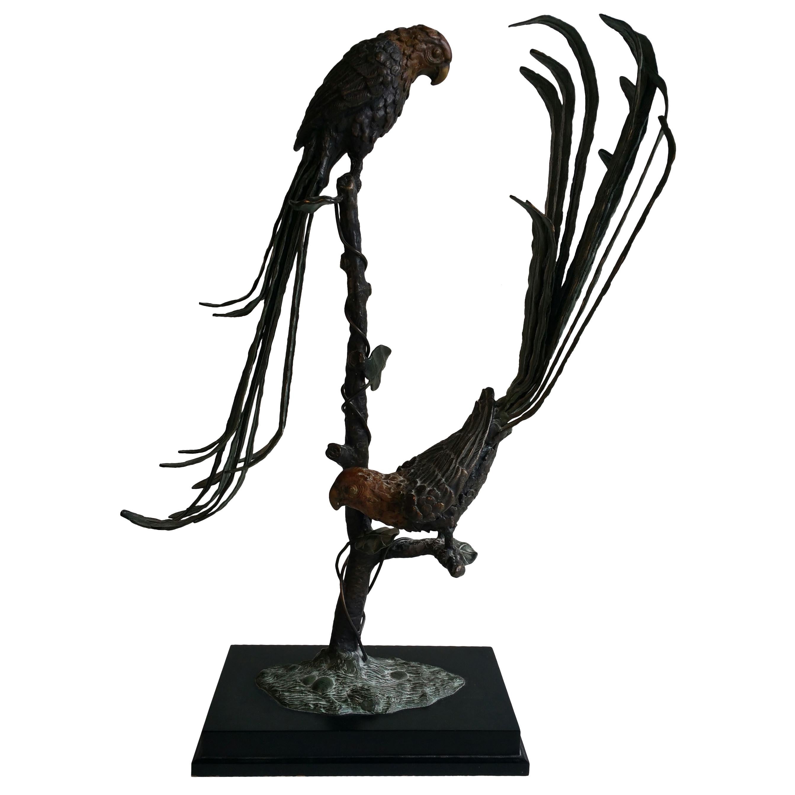 Monumental Bronze "Perched Parrots" Sculpture, Made in Italy, circa ...