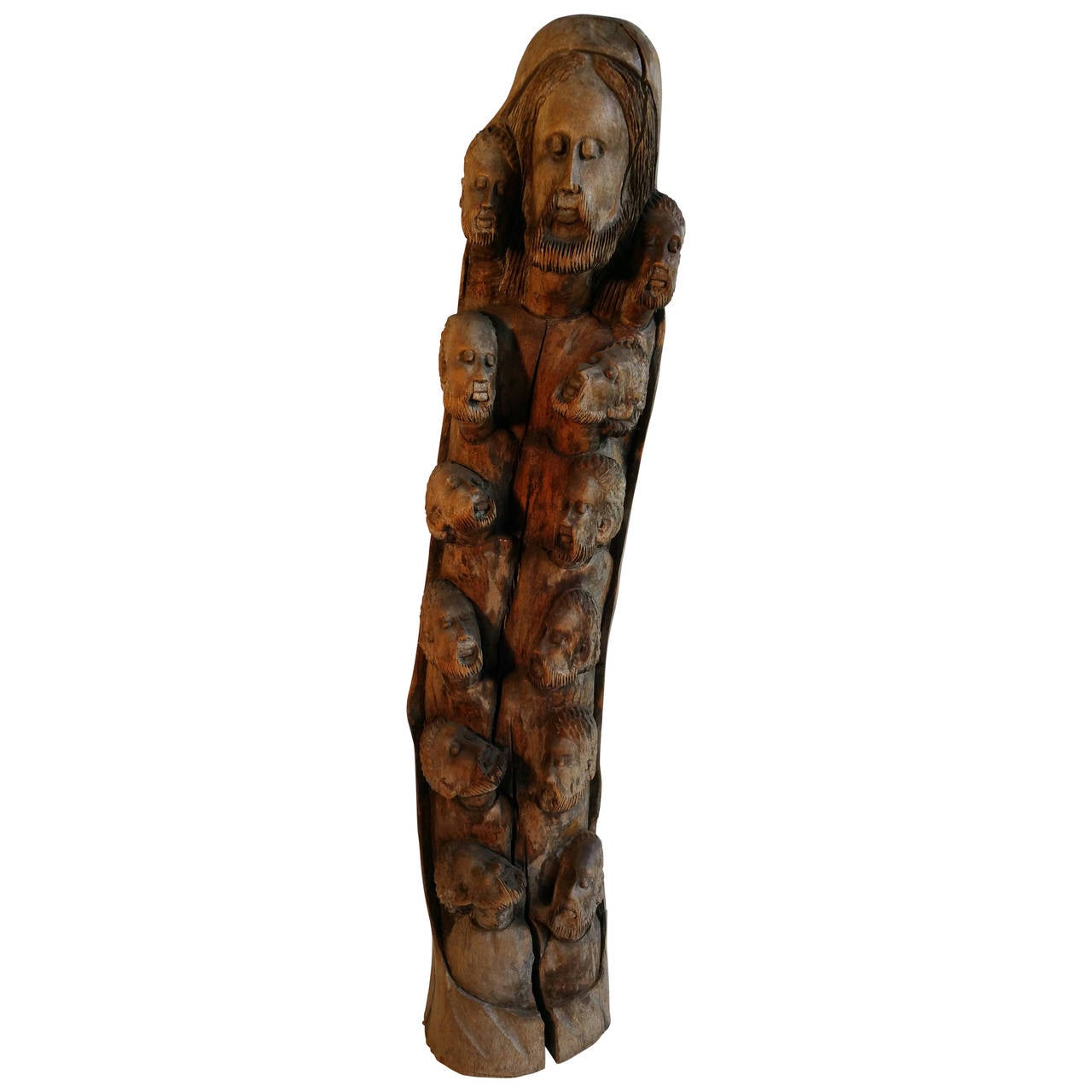 Large Unusual Religious Carved Wood Sculpture of Jesus and Twelve ...