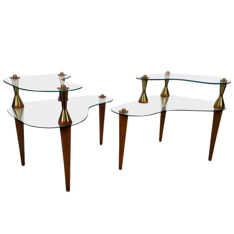 Atomic Kidney Shape Mirror and Glass End Tables at 1stDibs