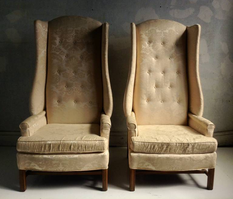 Monumental Oversized Stylized Wing Chairs Tall "Paris Decorators" For ...