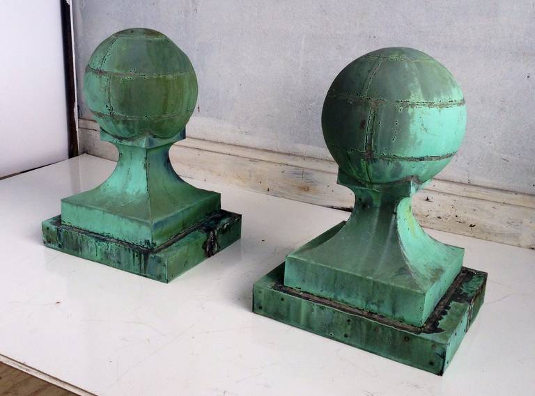 Monumental Pair of Architectural Antique Copper Finials at 1stDibs