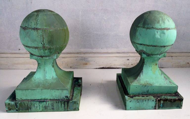 Monumental Pair of Architectural Antique Copper Finials at 1stDibs