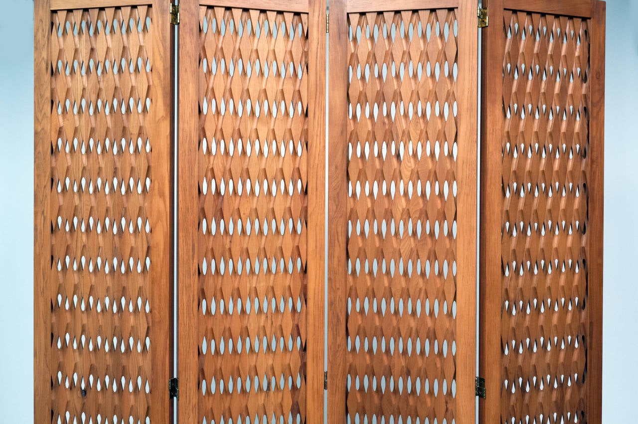 Large Mid-Century Modern Carved Wood Screen Privacy Room Divider at ...