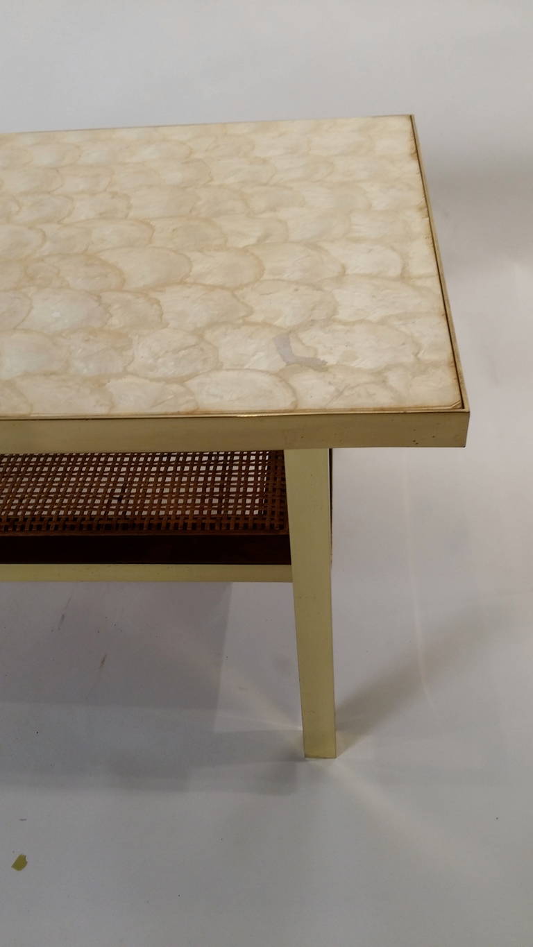 Harvey Probber Capiz Shell, Brass and Cane Cocktail Table at 1stDibs