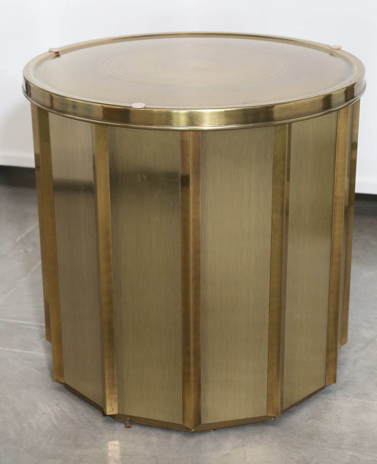 Round Brass Barrel Mastercraft Table Base at 1stDibs